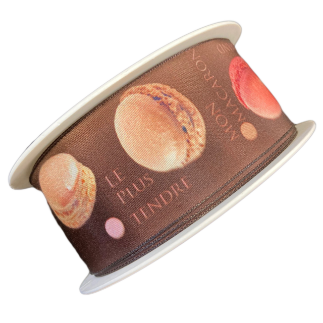 BROWN RIBBON WITH MACARON (1.5IN) | Chocolat-Chocolat Inc.