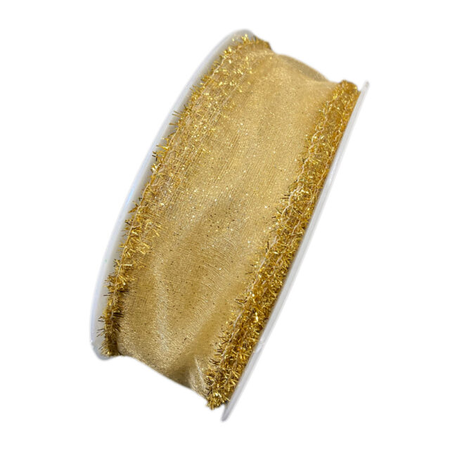 SEMI-TRANSPARENT GOLD RIBBON WITH GLITTER (1.6in) | Chocolat-Chocolat Inc.