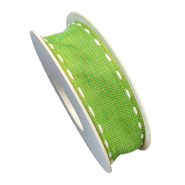 Ribbon, Green Mesh With White Dash Border (1in) | Chocolat-Chocolat Inc.