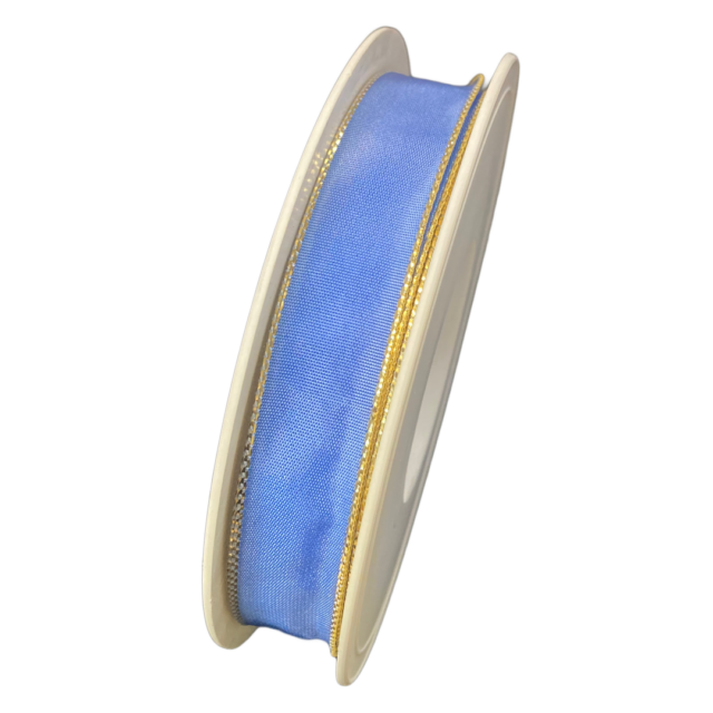 Periwinkle Blue Ribbon, Gold Border (0.6in) | Chocolat-Chocolat Inc.
