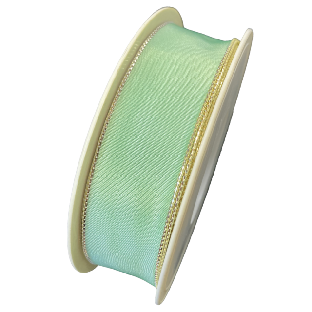 Plain Ribbon, Gold Borders - Moss Green (1in) | Chocolat-Chocolat Inc.